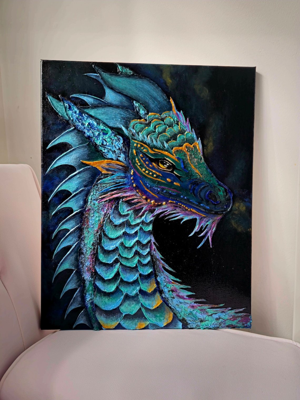 Dragon Acrylic Painting on Stretched Canvas Handmade Creative Colorful ...