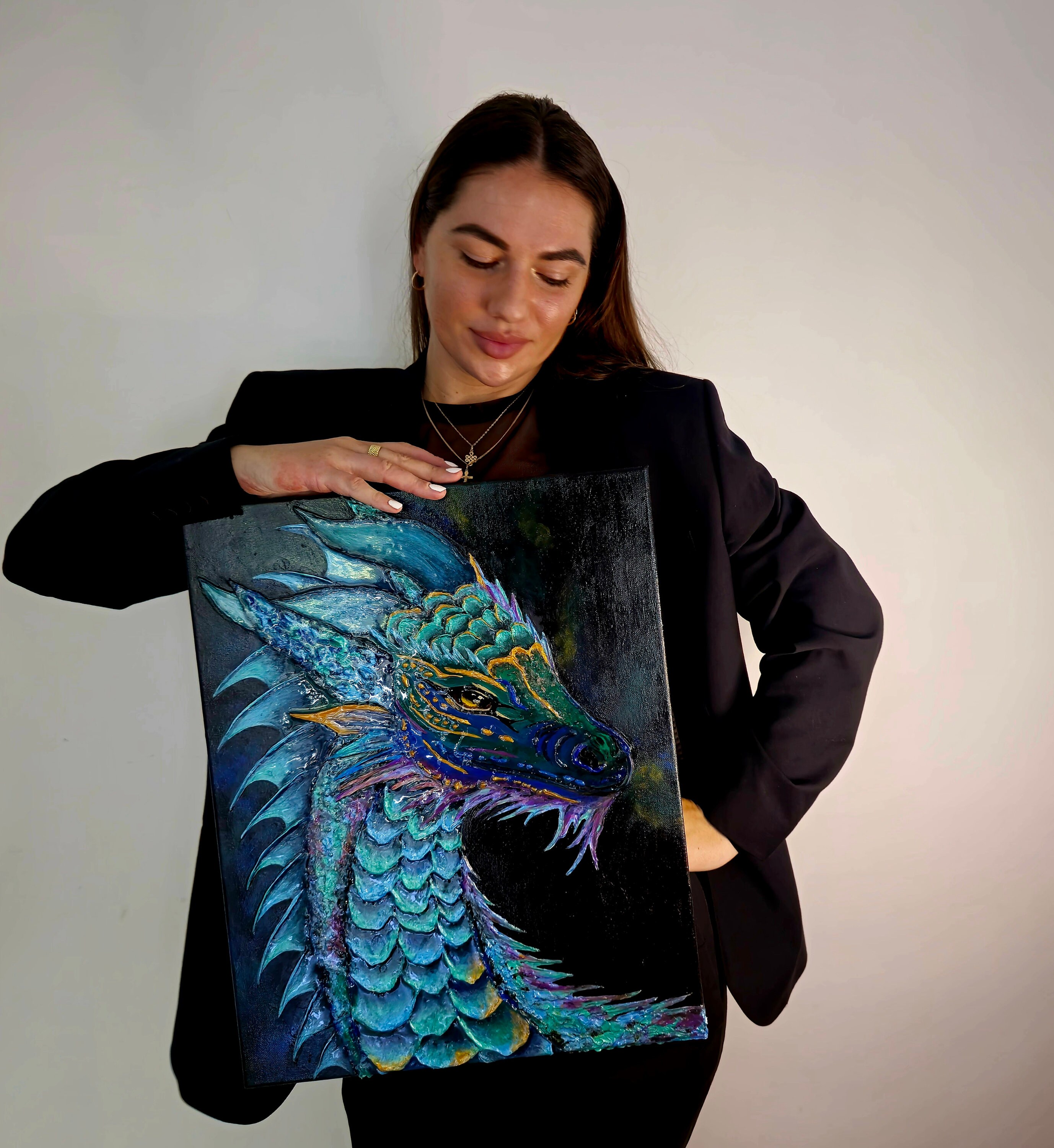 Dragon Painting on Canvas Colorful Dragon on Stretched Canvas Handmade ...