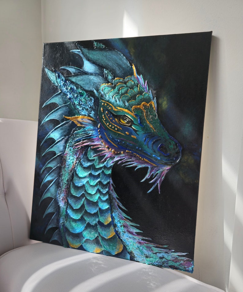 Dragon Painting on Canvas Colorful Dragon on Stretched Canvas Handmade ...