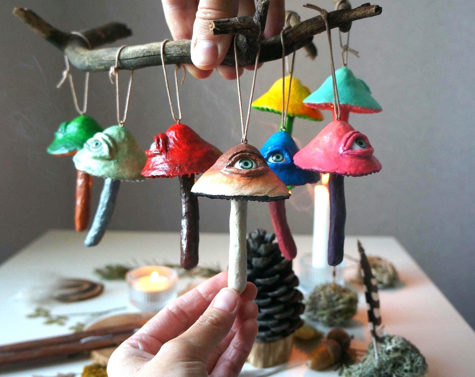 Creepy Mushroom Ornament Fantasy Fairy Fungi Weird Shaped Eyeball ...