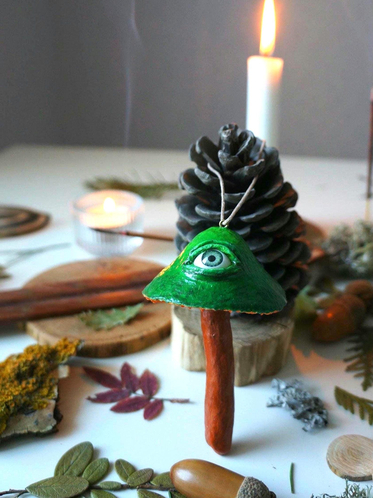 Creepy Mushroom Ornament Fantasy Fairy Fungi Weird Shaped Eyeball ...