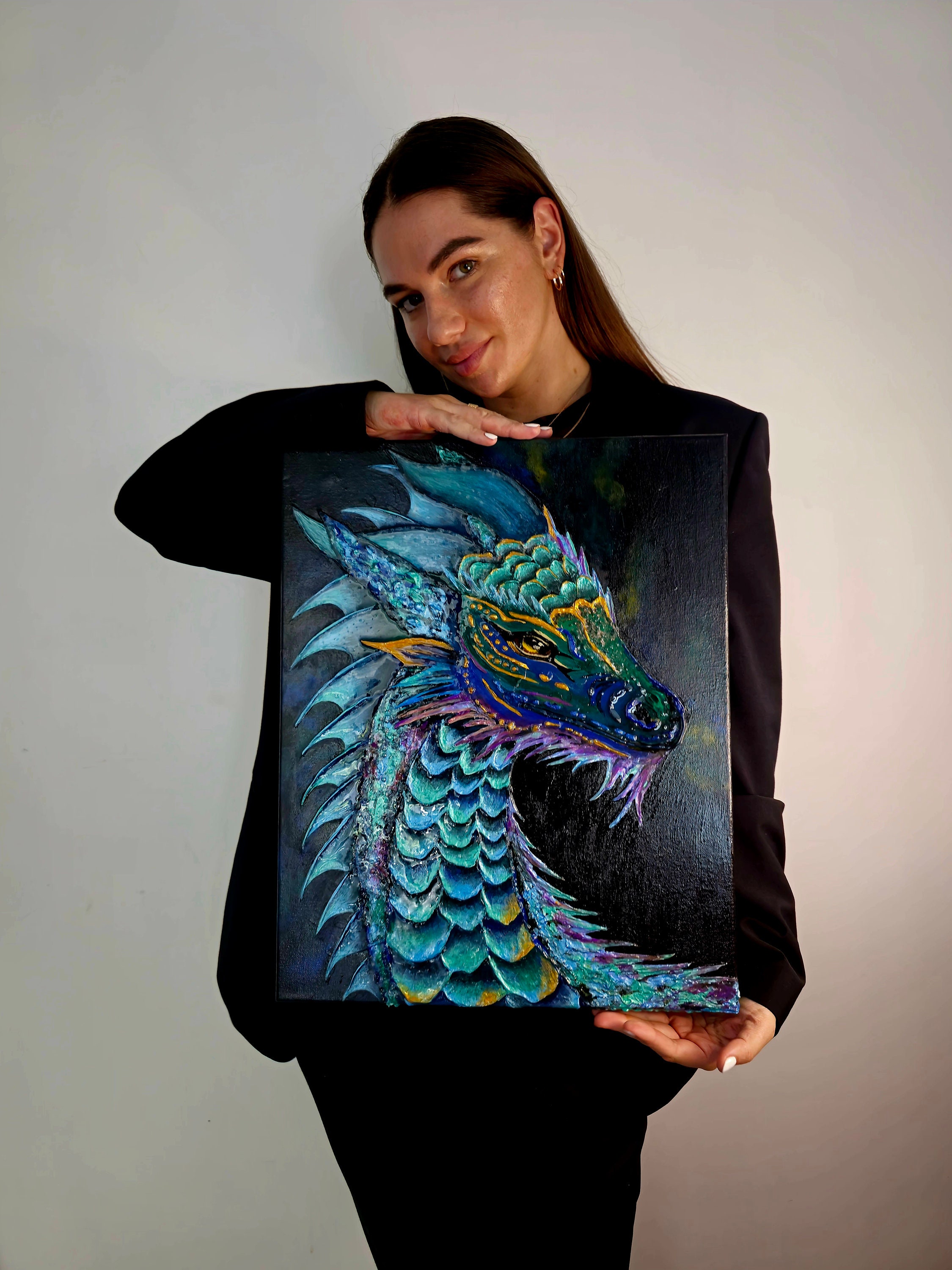 Dragon Painting on Canvas Colorful Dragon on Stretched Canvas Handmade ...