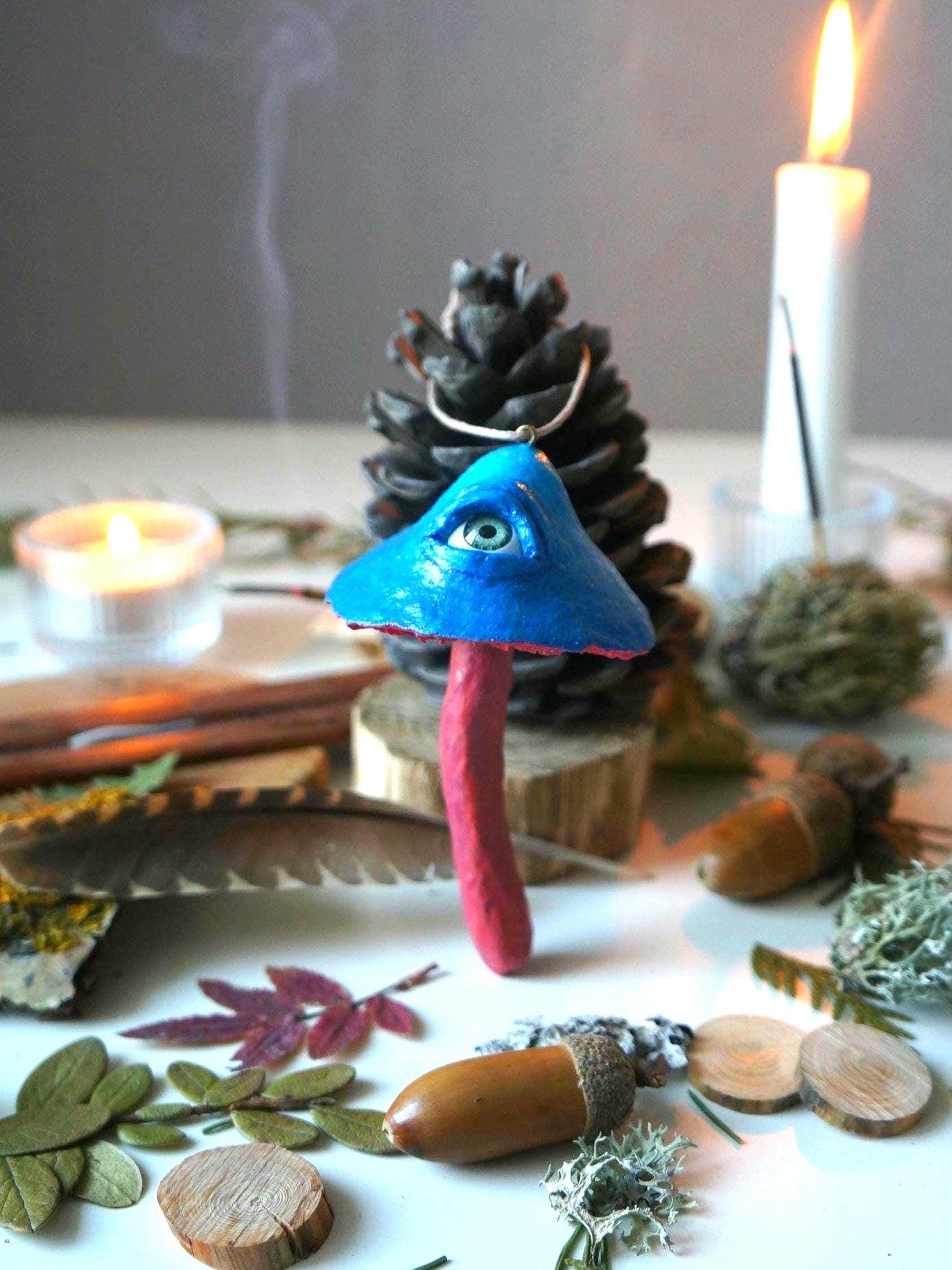 Creepy Mushroom Ornament Fantasy Fairy Fungi Weird Shaped Eyeball ...