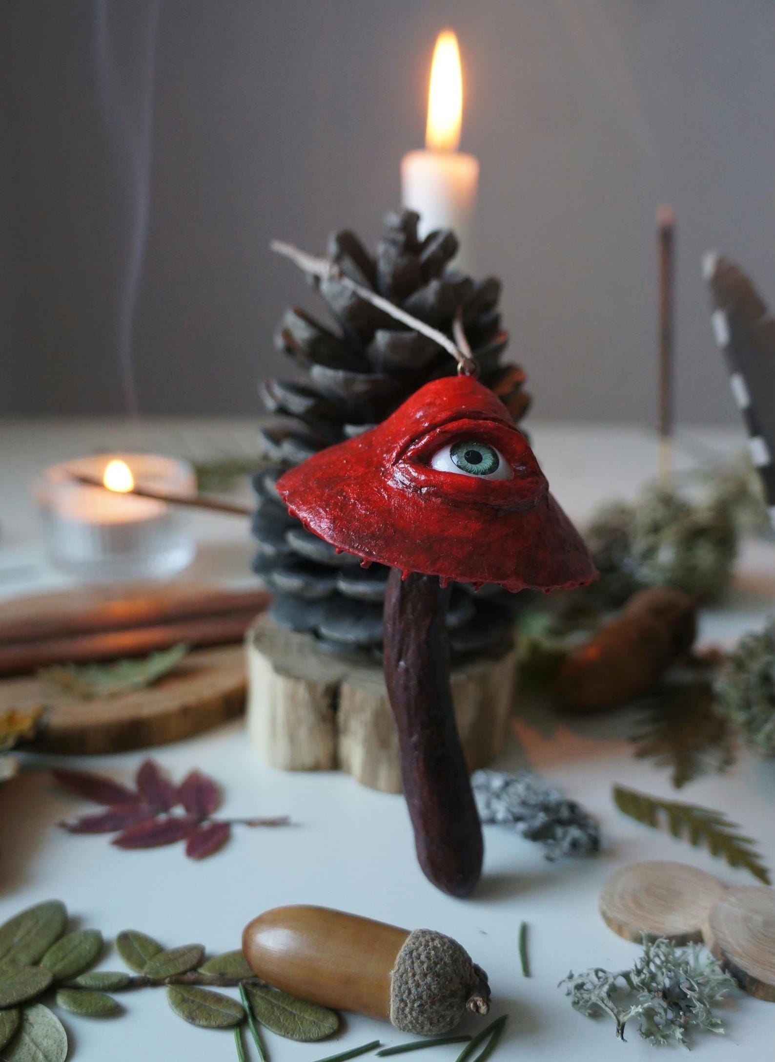 Creepy Mushroom Ornament Fantasy Fairy Fungi Weird Shaped Eyeball ...