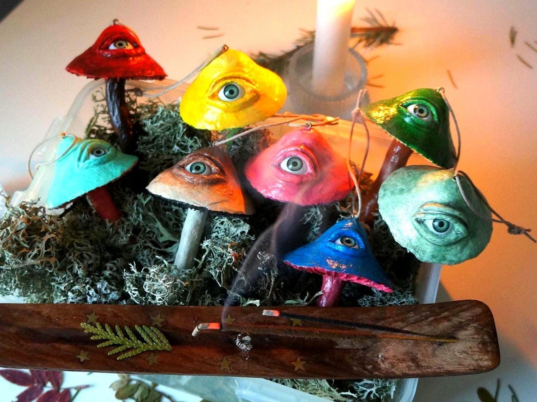 Creepy Mushroom Ornament Fantasy Fairy Fungi Weird Shaped Eyeball ...