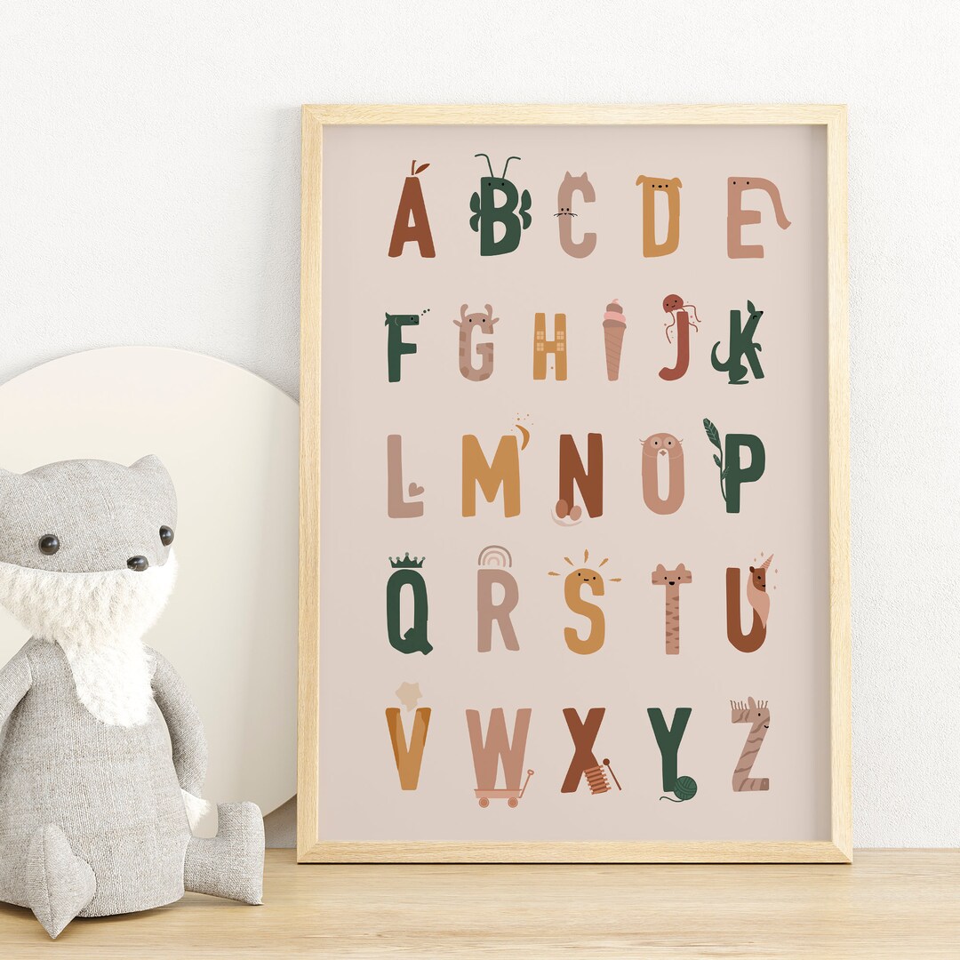Earth Tone Alphabet - Children's Room Art Print, ABC Poster, Aesthetic ...