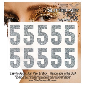 Temporary Tattoo Numbers, Jersey Number Stickers for Face in Silver ...