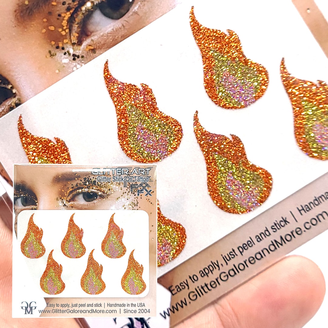 Flame Glitter Sticker Tattoo for Face and Body Multicolor Stickers in ...