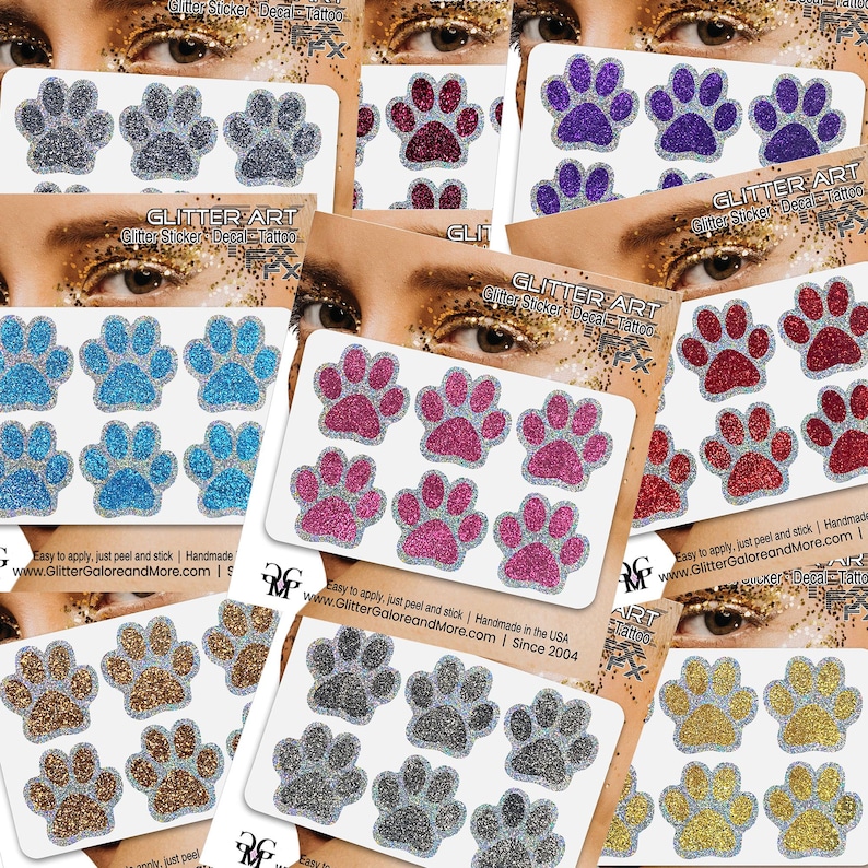 Glitter Paw Print Face Stickers: Body Art Temporary Tattoos - Etsy Israel