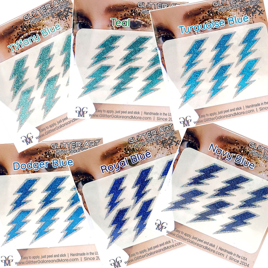 Blue Lightning Bolts Face Glitter Sticker, Custom Glitter Bolts for ...