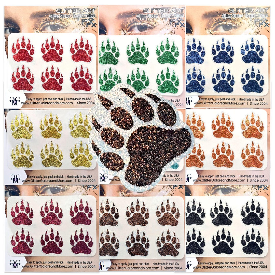 Glitter Bear Paw Sticker Tattoo: Cheer Team Decal - Etsy
