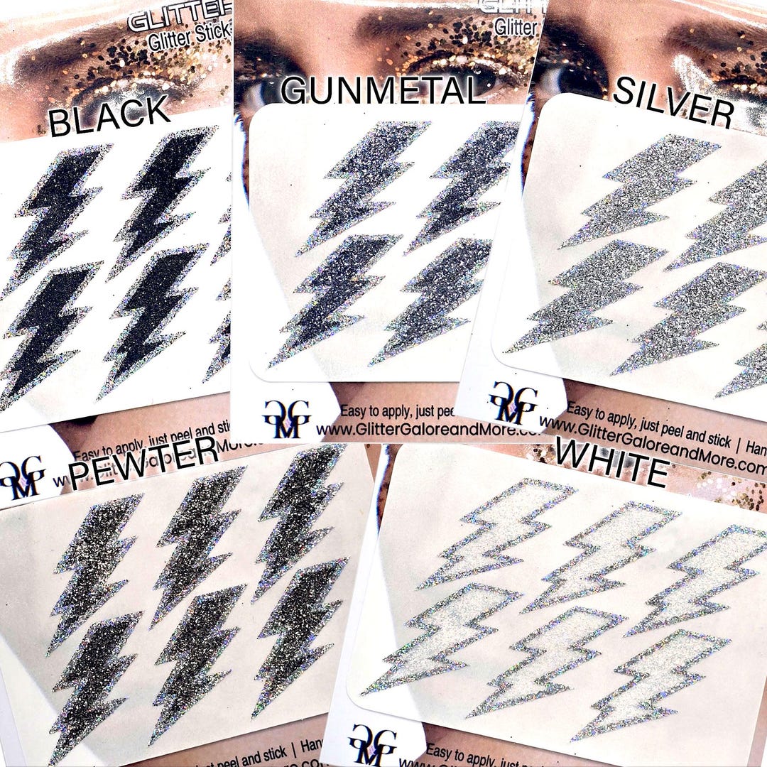Lightning Bolts in Black, Grey, Silver, or White Glitter, Bolt Sticker ...