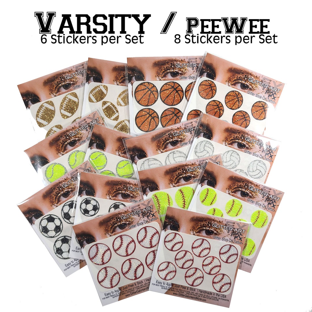 Sports Balls Glitter Face Stickers, Cheek Decals, Basketball, Football ...