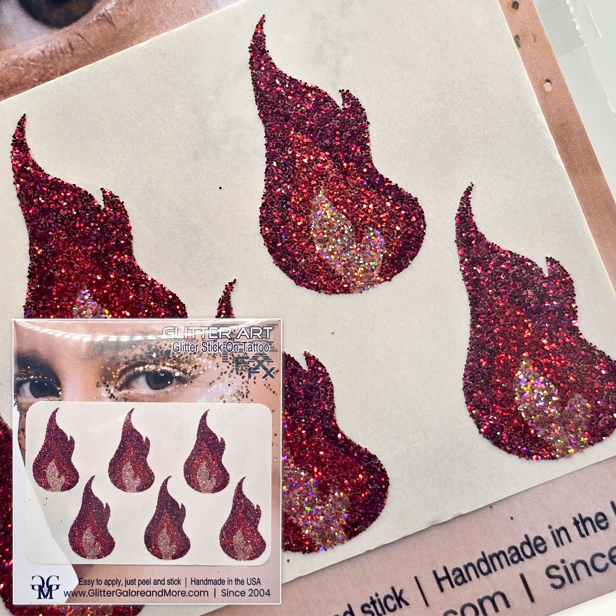 Flame Glitter Sticker Tattoo for Face and Body - Multicolor Fire ...