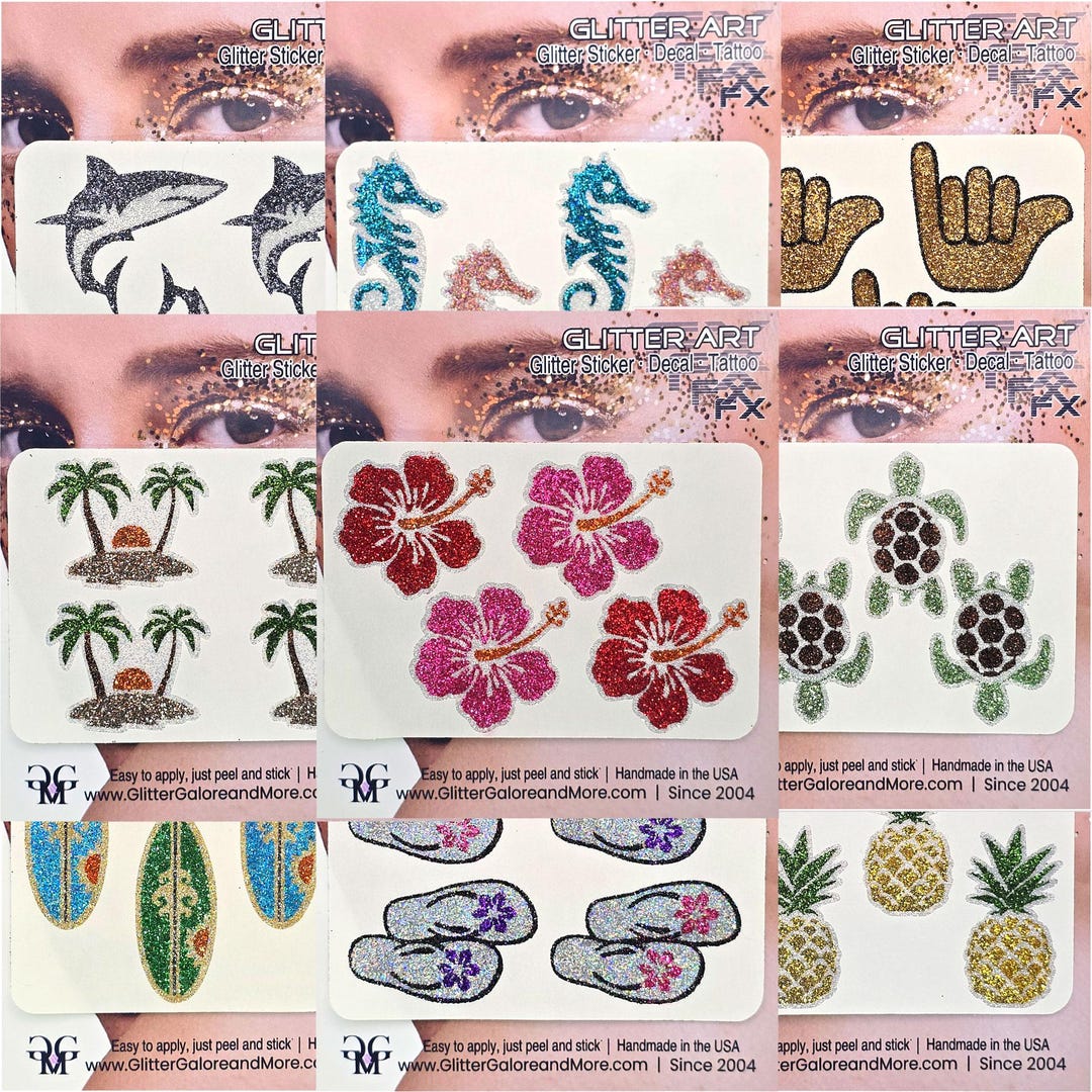 Hawaiian Luau Party Face Stickers, Ocean Theme Body Tattoos, Party ...