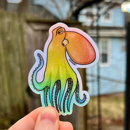 Rainbow Octopus Vinyl Sticker - Etsy