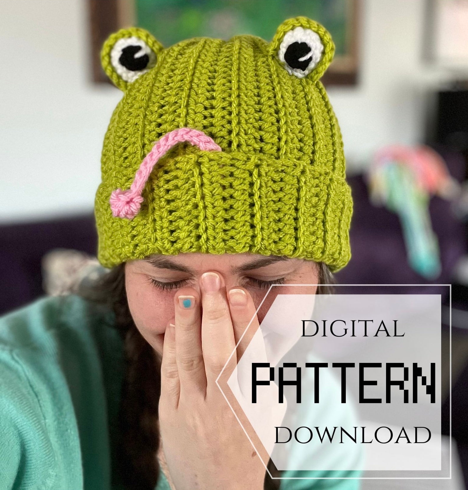 Frog Hat Crochet Pattern, Digital Download Crochet, Frogtastic Hat ...