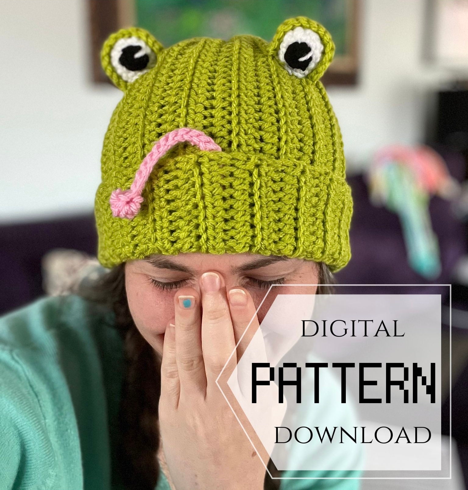 Frog Hat Crochet Pattern, Digital Download Crochet, Frogtastic Hat ...