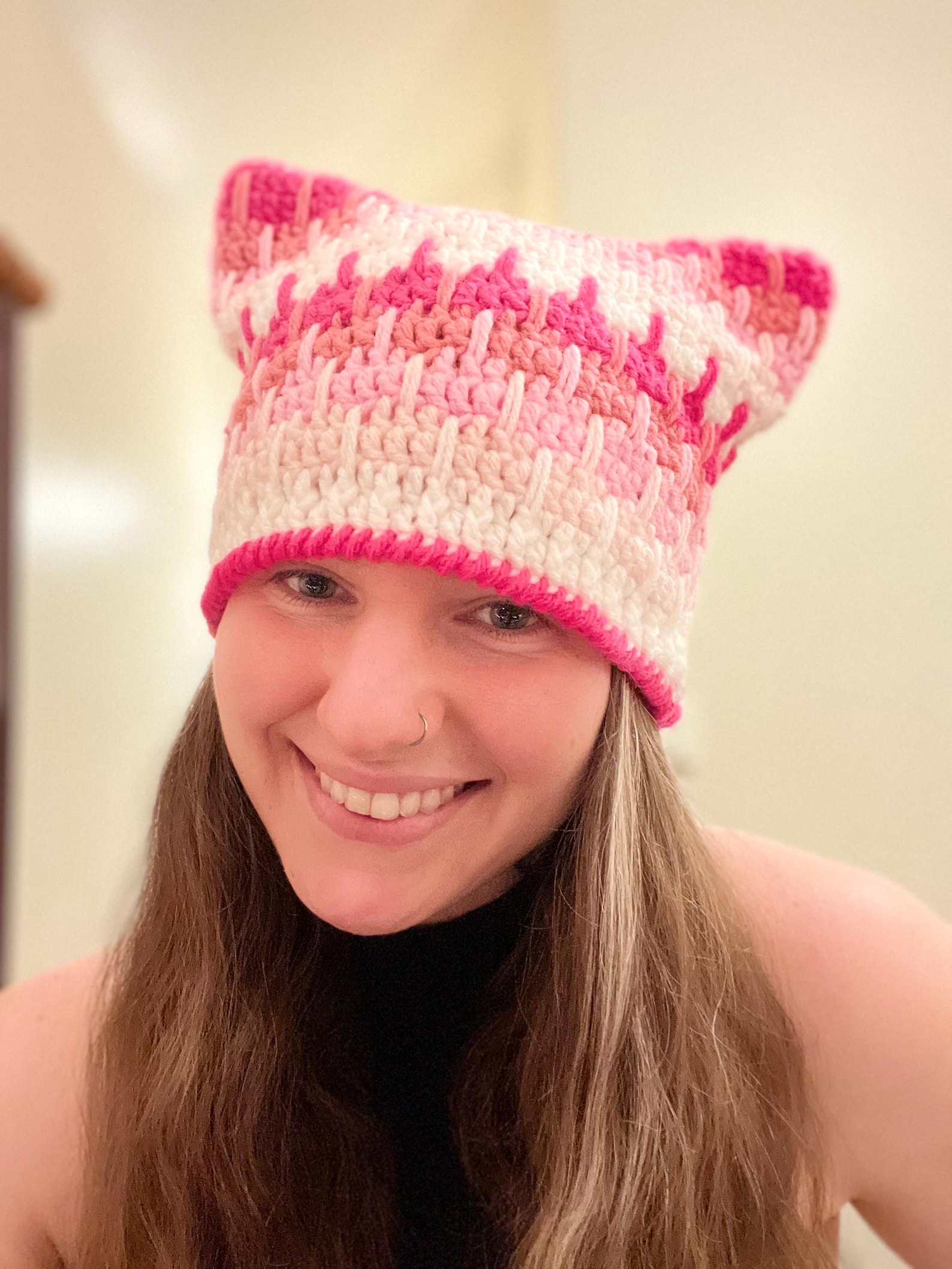 Crochet Cat Beanie, Sassy Cat Hat, Rainbow Custom Colored Hat, Middle ...