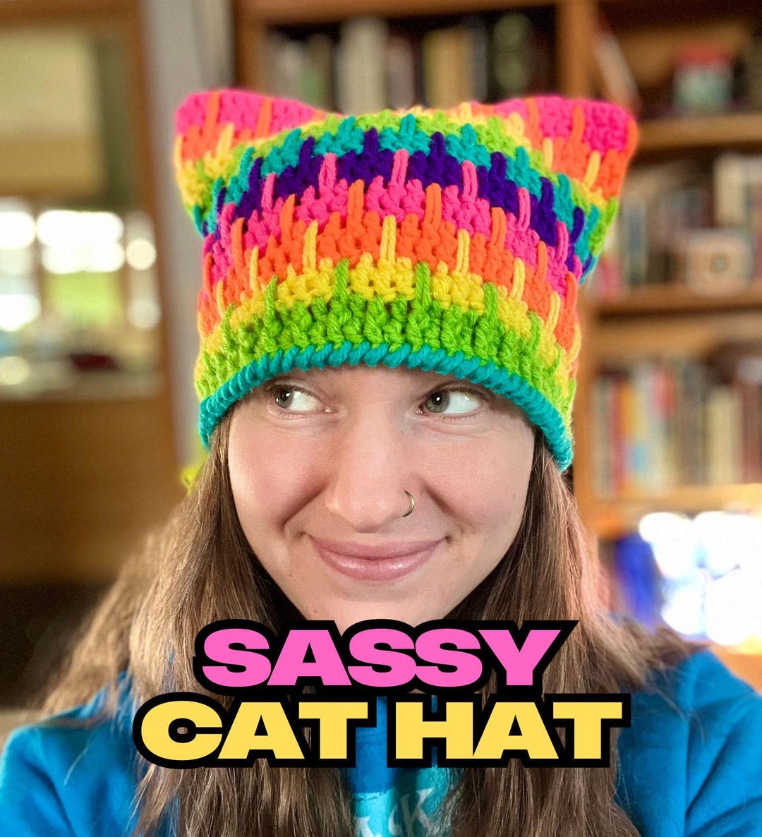 Crochet Cat Beanie, Sassy Cat Hat, Rainbow Custom Colored Hat, Middle ...