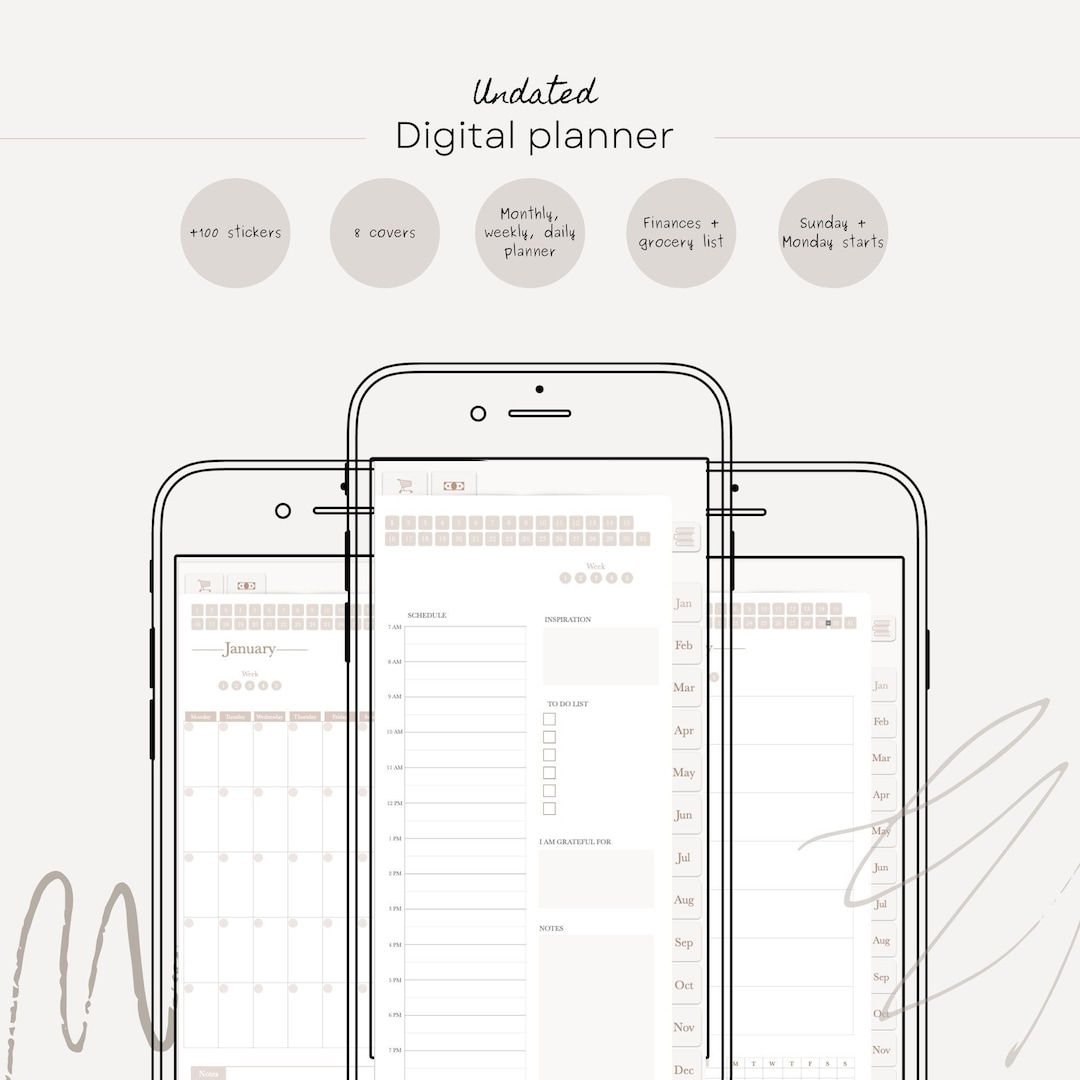 Digital Planner for Goodnotes iPhone | Minimalist Undated Planner PDF ...