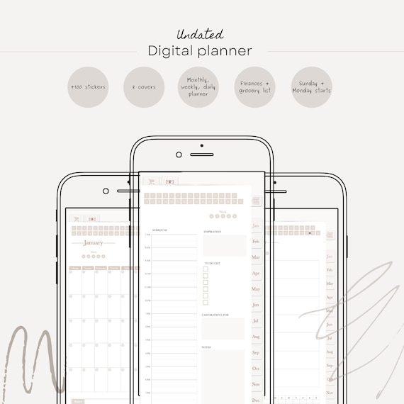 Undated Minimalistic Digital Planner for Smartphone With | Etsy