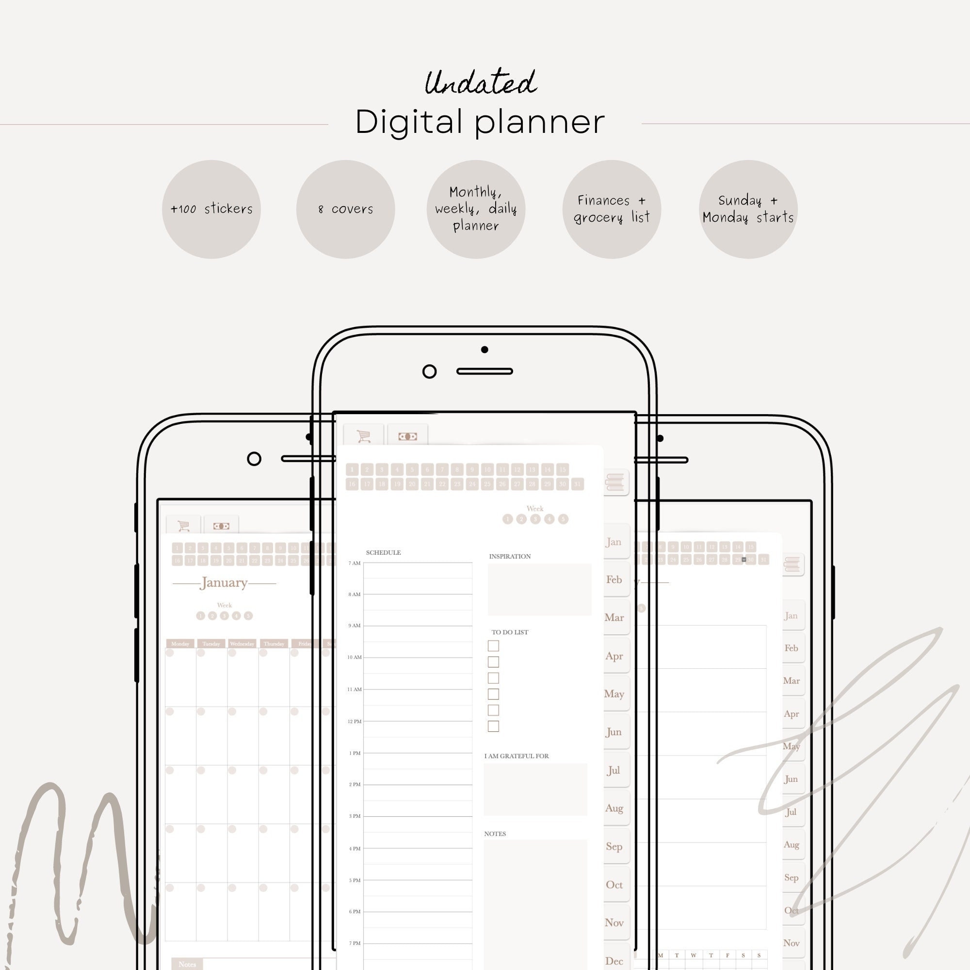 Undated Minimalistic Digital Planner for Smartphone With Digital ...