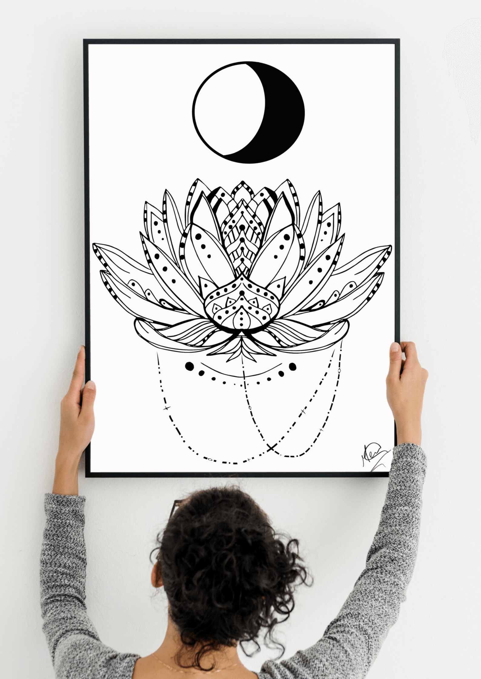 Lotus Flower Moon Crescent Wall Art - Etsy