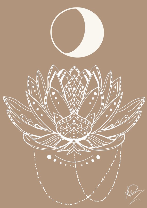 Lotus Flower Moon Crescent Wall Art | Etsy