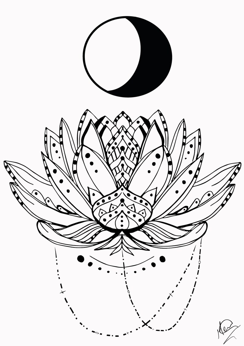 Lotus Flower Moon Crescent Wall Art - Etsy