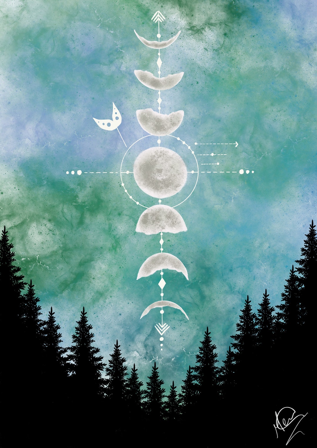 Blue Nebula Moon Phase - Etsy