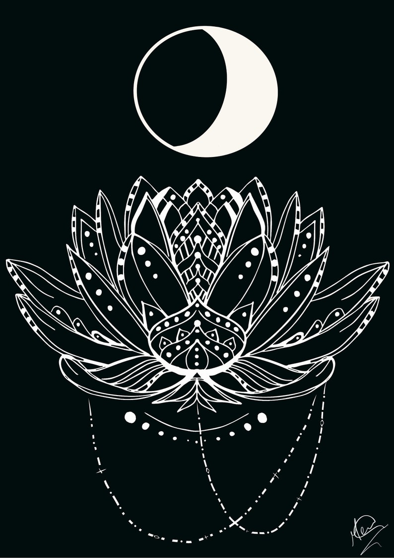 Lotus Flower Moon Crescent Wall Art - Etsy