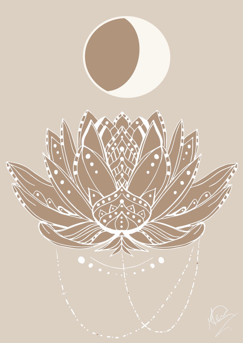 Lotus Flower Moon Crescent Wall Art - Etsy