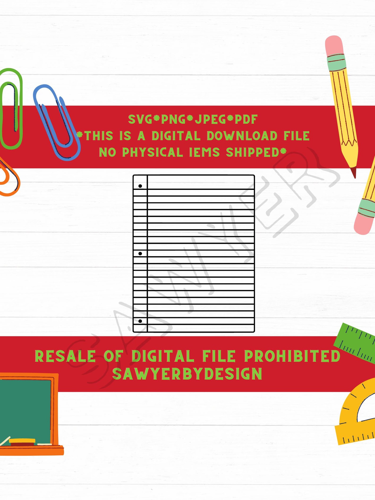 Lined Notebook Paper SVG, PNG, School Paper Clipart (digital Download ...