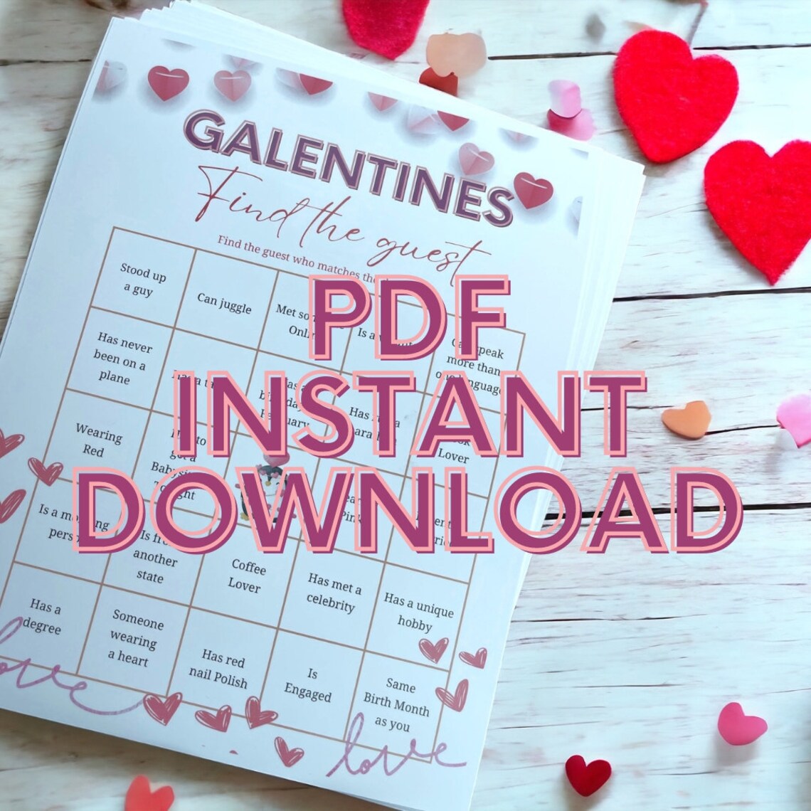 Galentines Day Bingo, Valentines Day Find the Guest Bingo, Party Game ...