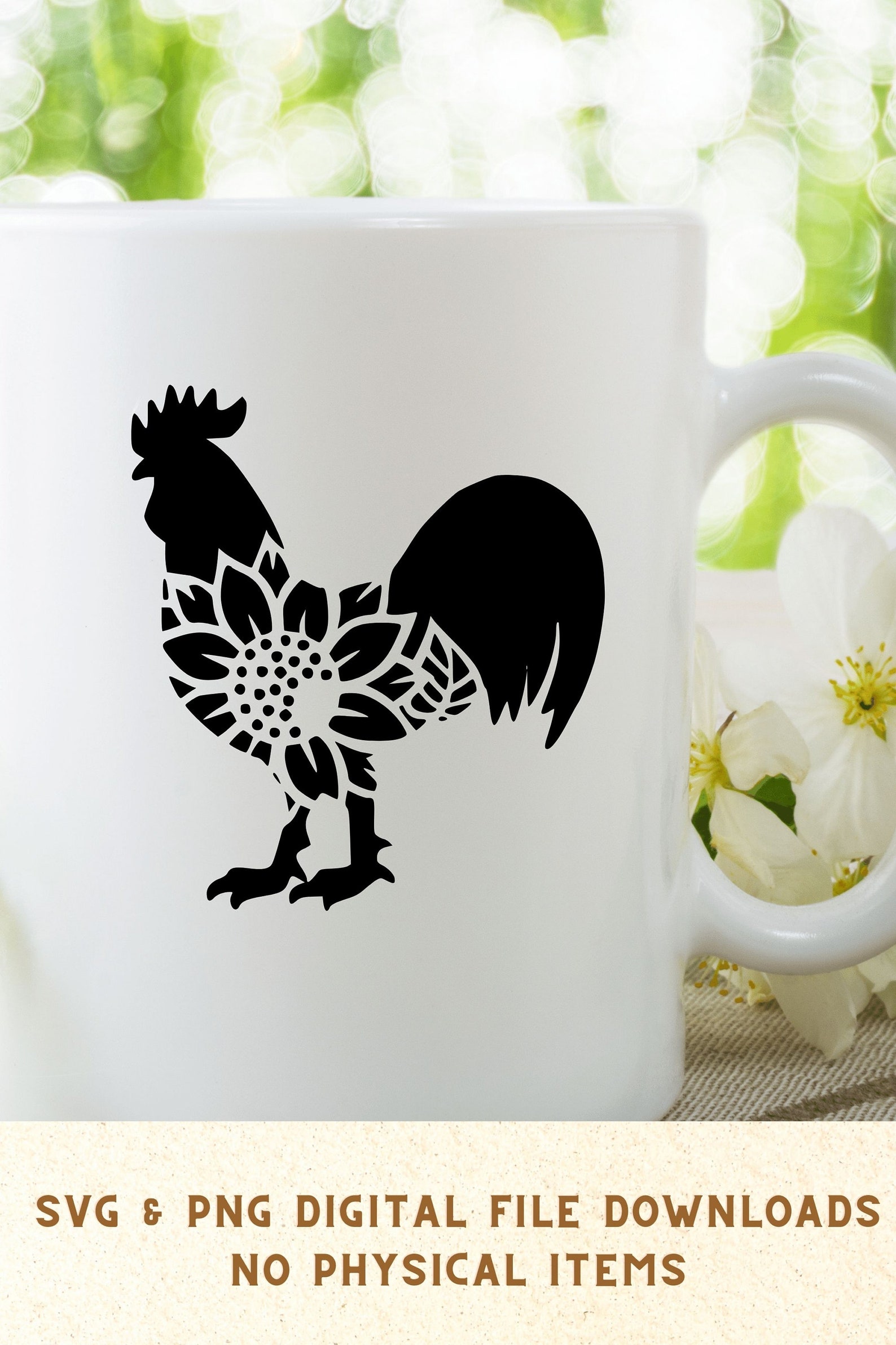 Rooster Svg, Flower Chicken Svg, Rooster Kitchen Decor, Sunflower Decal ...