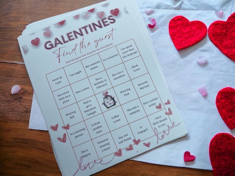 Galentines Day Bingo, Valentines Day Find the Guest Bingo, Party Game ...