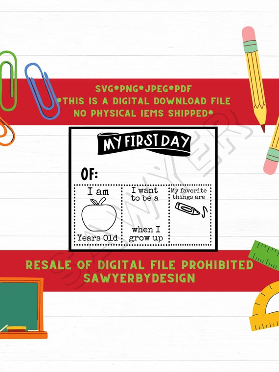 My First Day of School Sign Preschool Sign Back to School - Etsy