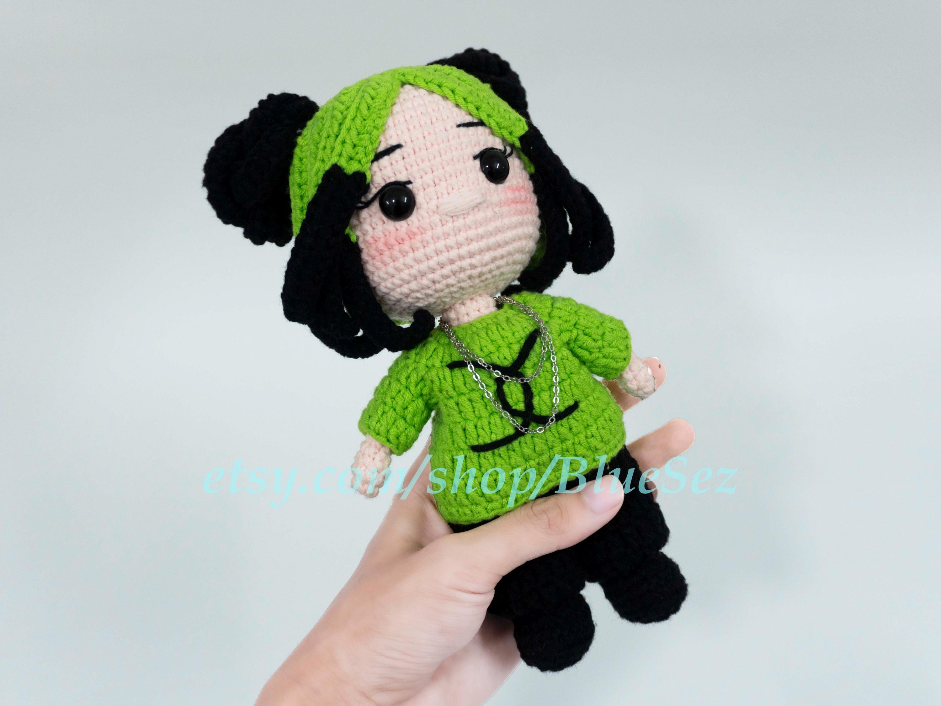 Handmade Billie Eilish Crochet Doll With Green Outfit, Unique Singer ...