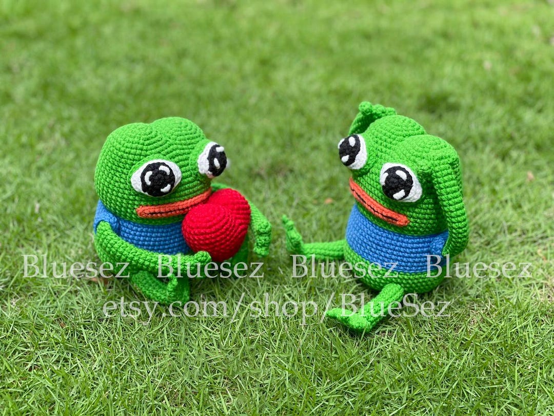 Poupée au crochet Pepe Meme, peluche Meme, coeur grenouille mignon ...