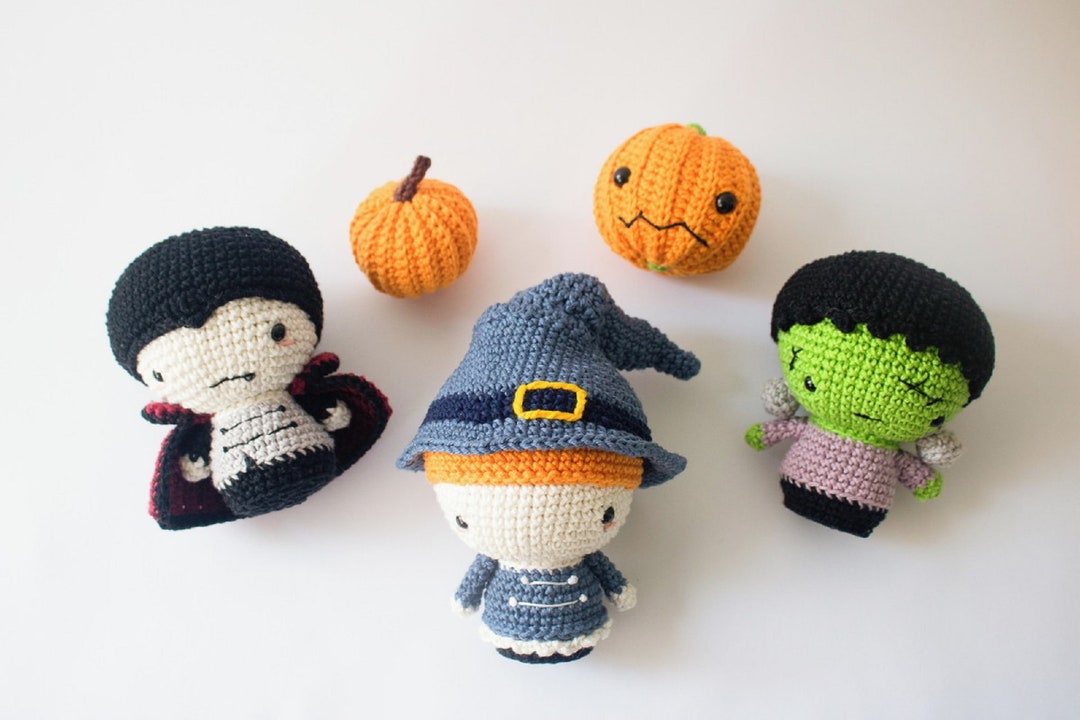 Dracula, Frankenstein, Witch, Pumpkin Plush Toy, Halloween Crochet Toy ...