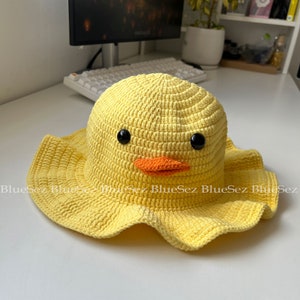 Duckling Bucket Hat - Crochet Yellow Duck Bucket Hat, Handmade Animal ...