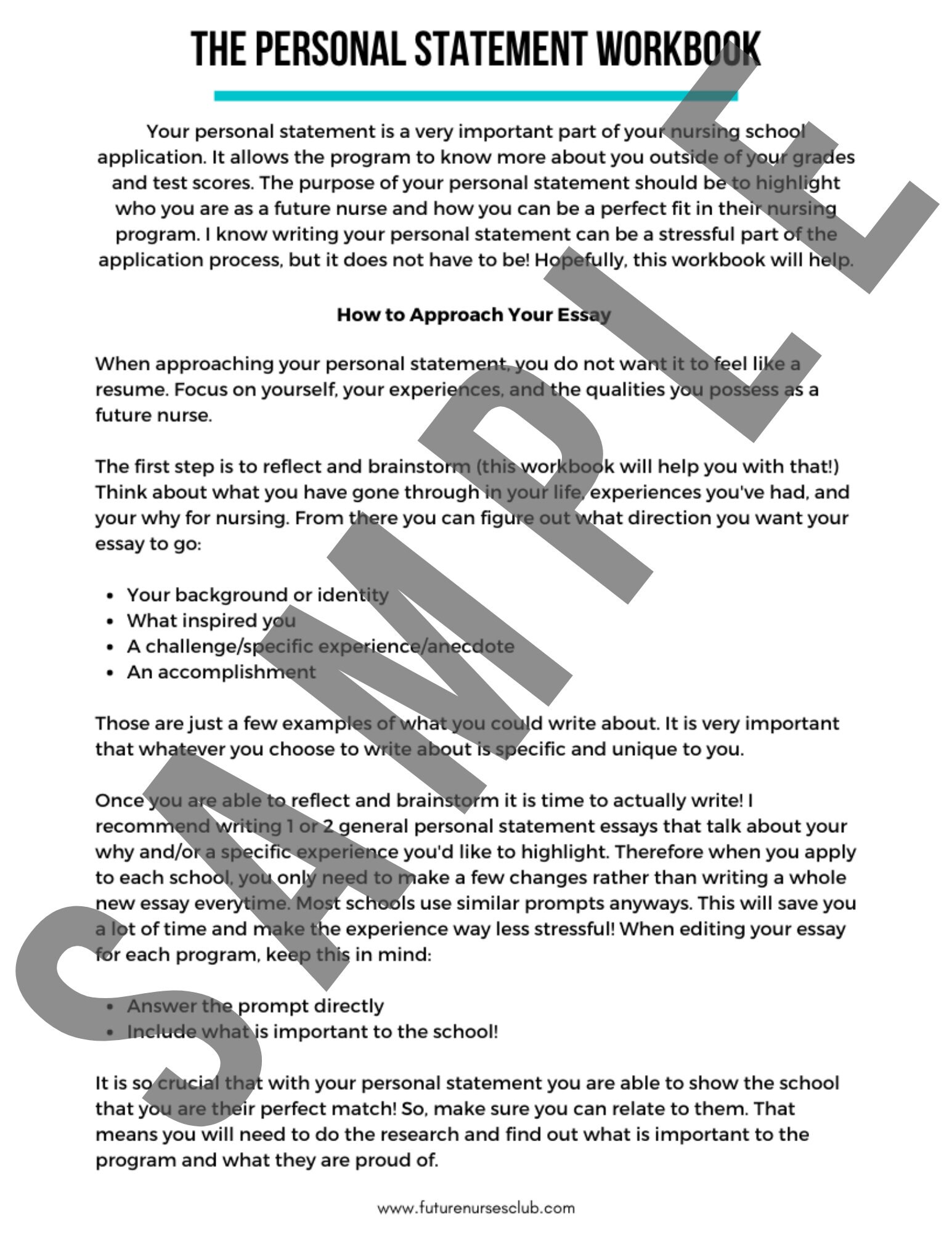 Personal Statement Workbook - Etsy