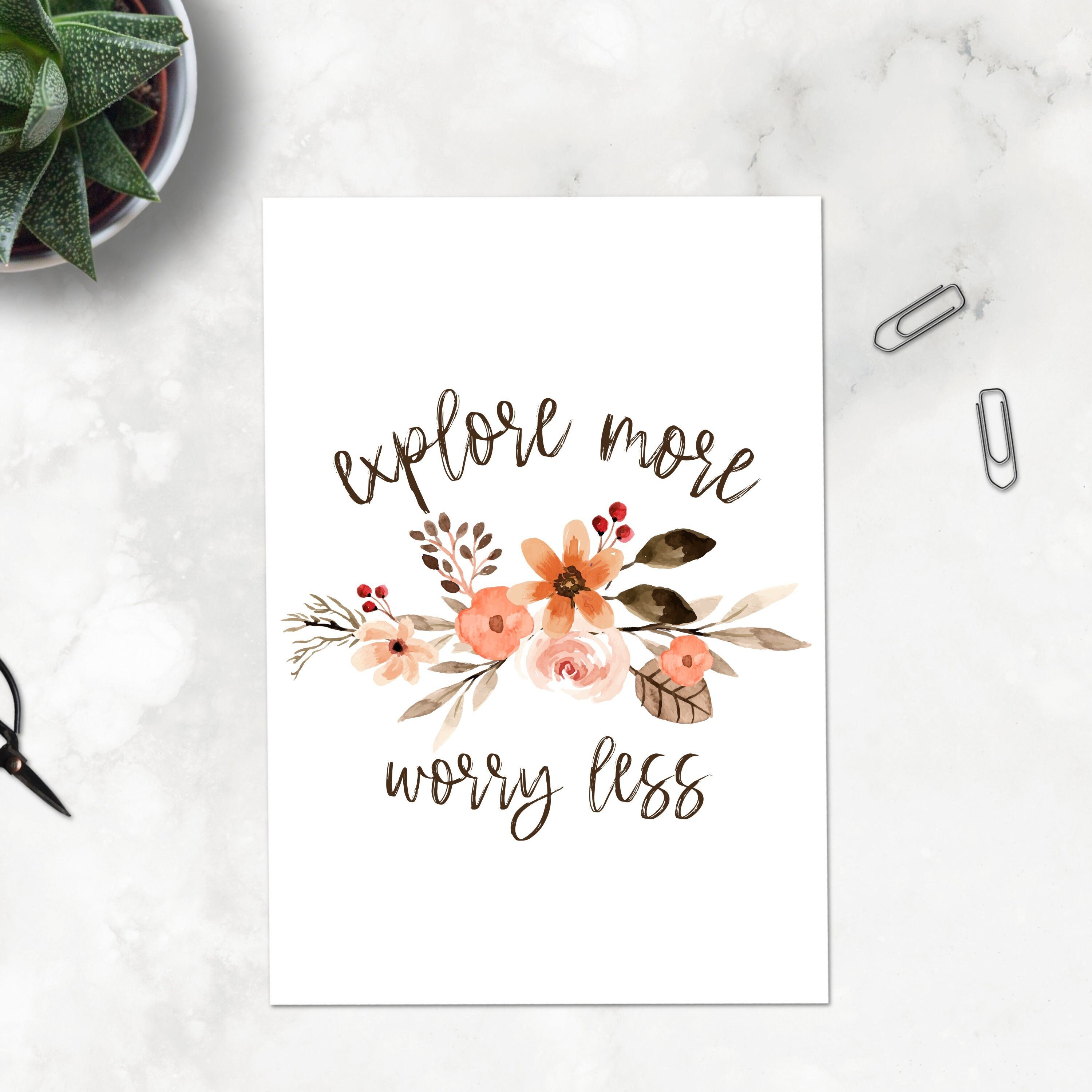 SVG PNG Download; Printable Card; Explore More Worry Less Watercolor ...