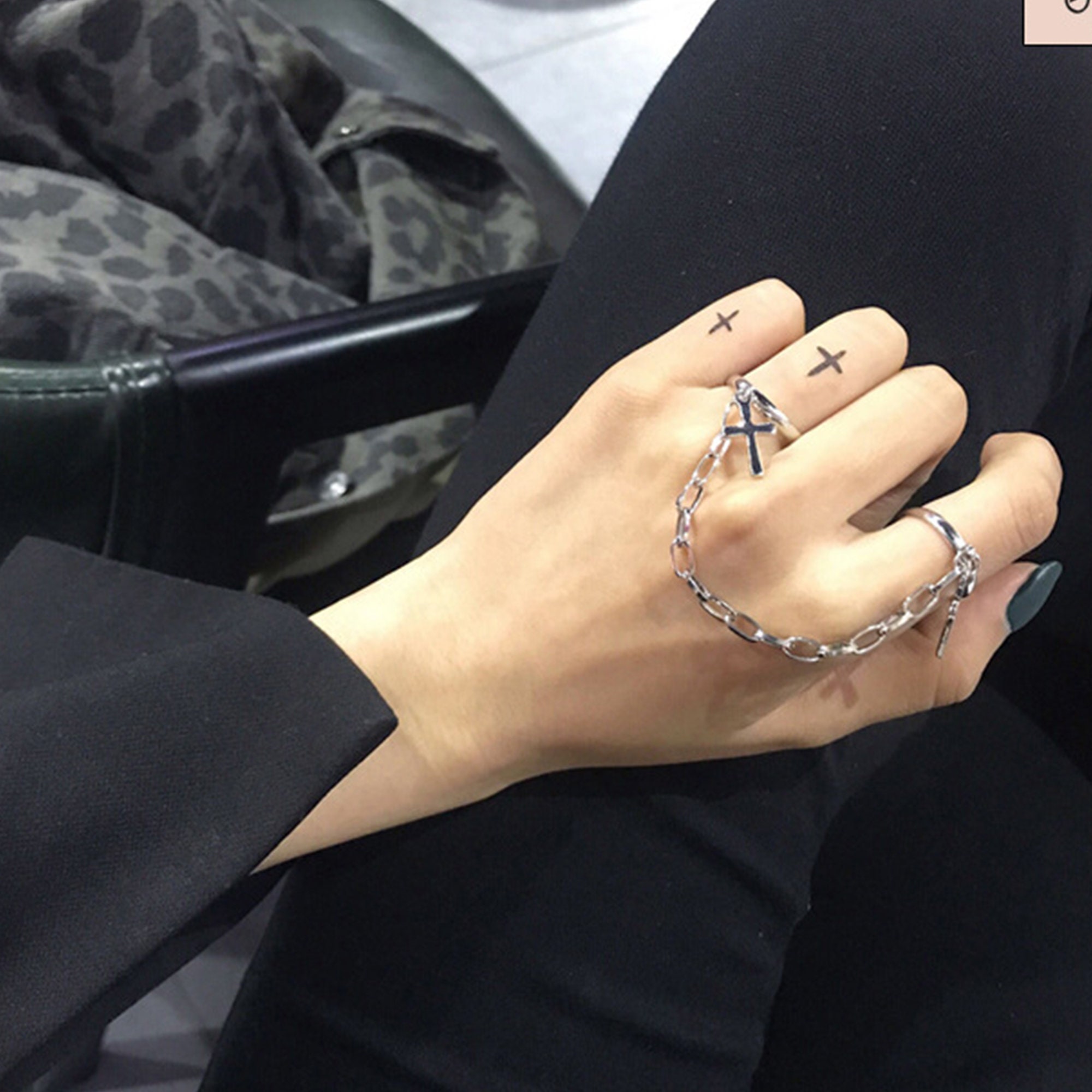 Cross Ring With Chain Hip-hop Finger Ring Adjustable Knuckle | Etsy