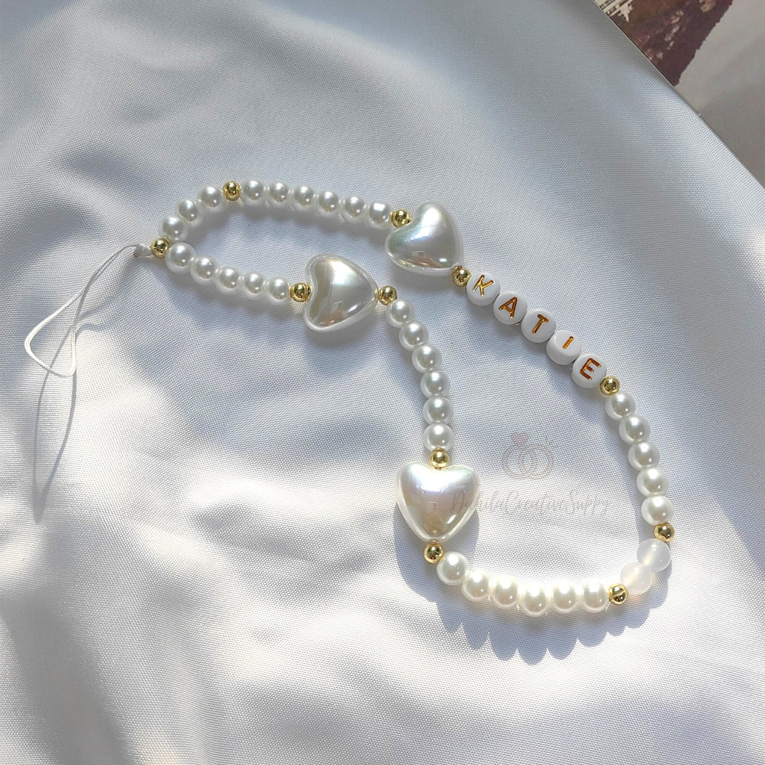 Pearl Beaded Phone Strap, Personalised Phone Accessory, Pearl Phone ...
