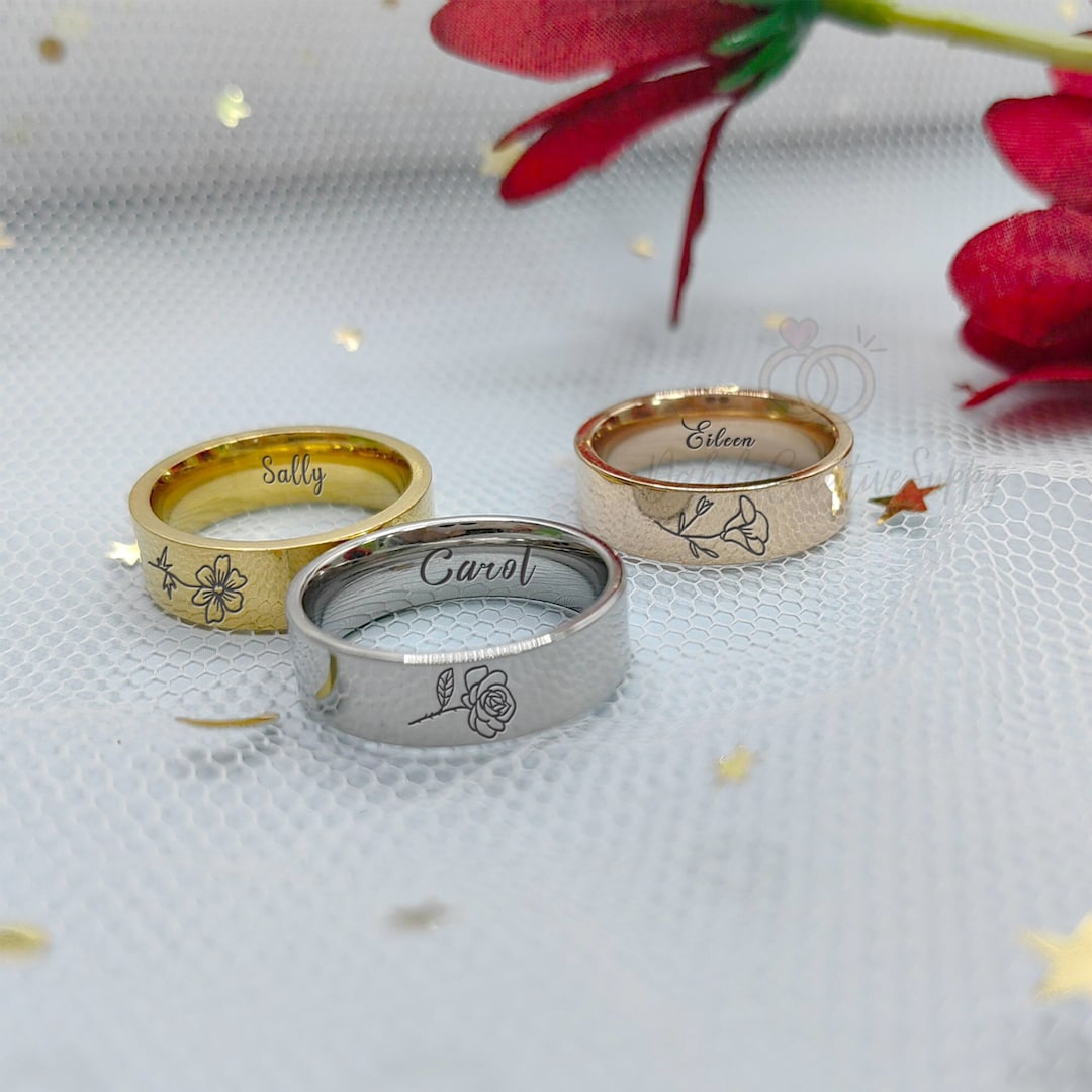 Personalized Birth Flower Ring, Flower Design Ring, Dainty Ring ...