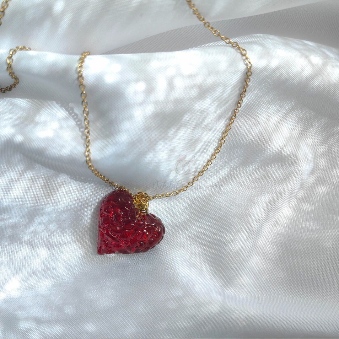 Red Heart Necklace, 18k Gold Plated Necklace, Big Charm Necklace, Royal ...