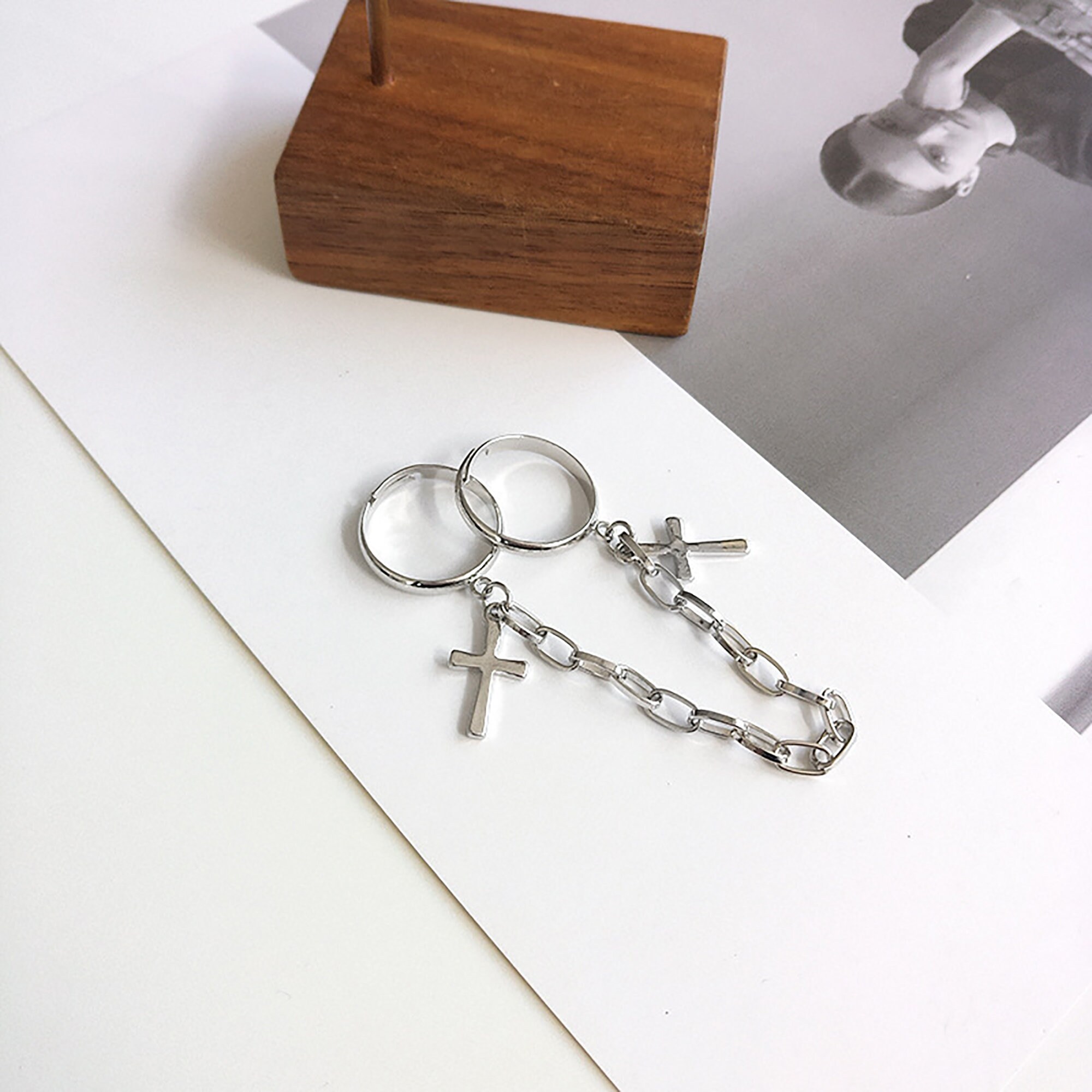 Cross Ring With Chain Hip-hop Finger Ring Adjustable Knuckle - Etsy