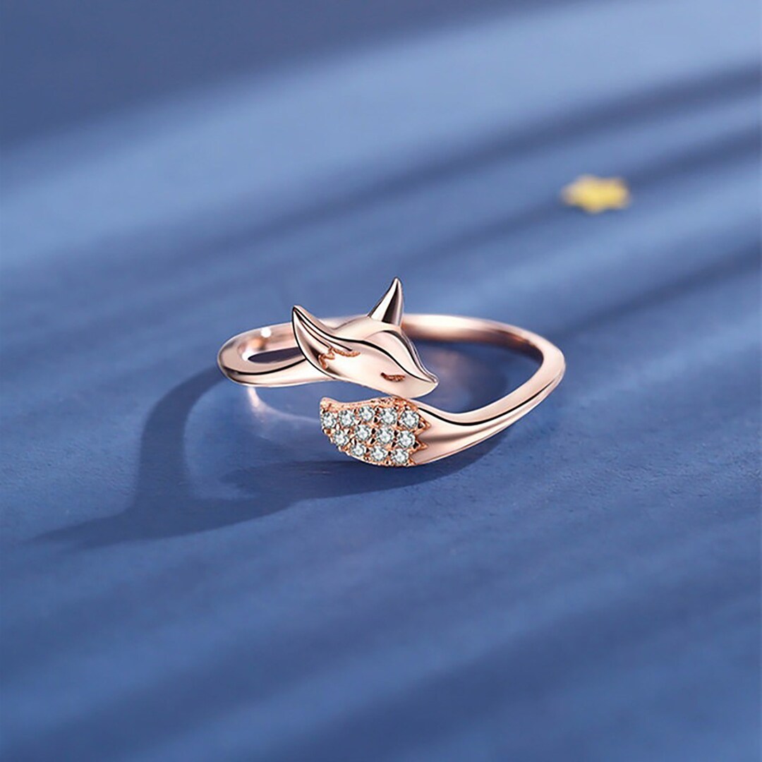 Rose Gold Fox Ring Fox Crystal Ring Cute Mini Gold Ring - Etsy